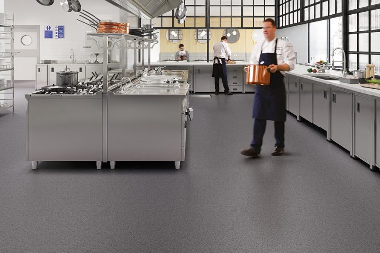 Heavy-duty safety flooring for commercial kitchens with unmatched slip ...